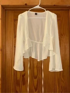 Tops | Frilly White Tie Up Blouse | Poshmark